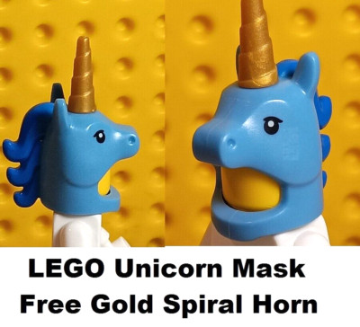 LEGO Minifigure Unicorn Mask Gold Spiral Swirl Blue Mane Horse Head ...