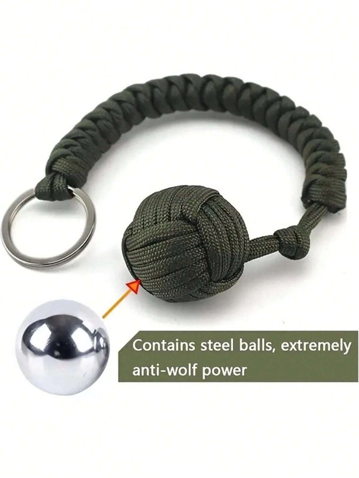 Steel Monkey Fist Self-Defense Keychain w/ Braided Rope - Outdoor ...