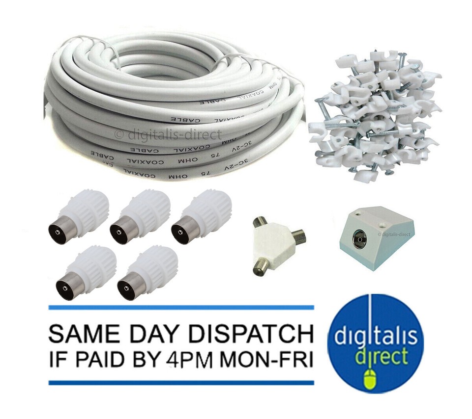 15m Coaxial TV Extension Kit Aerial Cable Coax Lead Television Wire ...