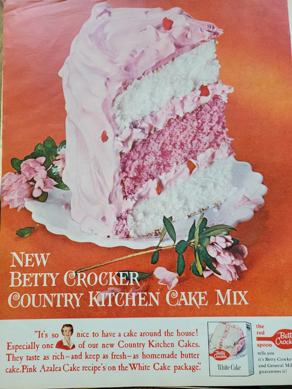 1960 Betty Crocker White Cake Mix recipe Pink Azalea Cake Vintage ad | eBay