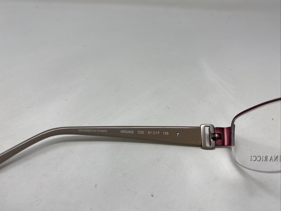 Nina Ricci NR2402 C02 51-17-135 Red Wine Metal Half Rim Eyeglasses ...