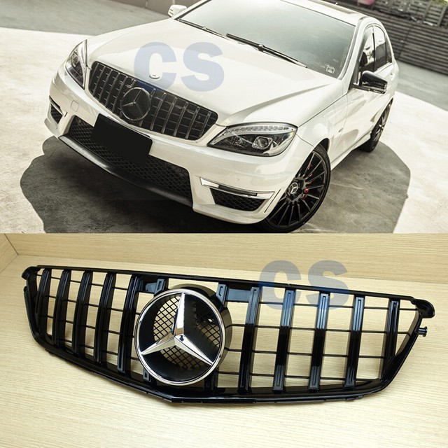 Shiny Black Front Grille 2008-2013 Fit Mercedes Benz C-Class W204 C204 ...