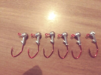 50-Jigheads With Collar On #4 Red Sickle Hook | eBay