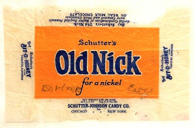 1940 Schutter's Old Nick Candy Bar Wrapper 'for a nickel' | eBay