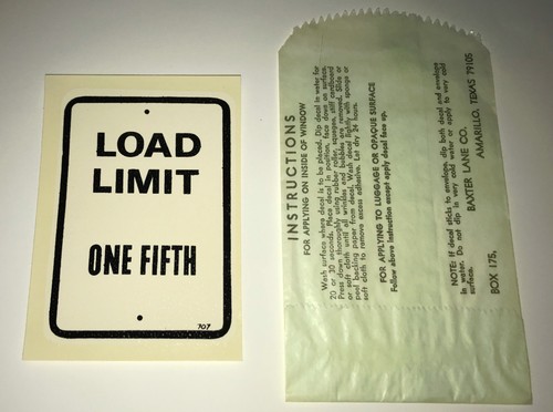 Vintage Window Decal Load Limit One Fifth EBay