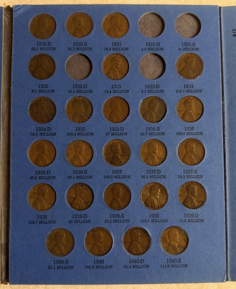 Whitman Lincoln Cent Collection 1909-1940 Number One Book Incomplete ...