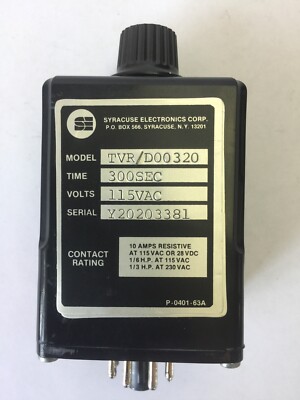 SYRACUSE ELECTRONICS TVR/D00320 TIME DELAY RELAY 115VAC 300SEC | eBay