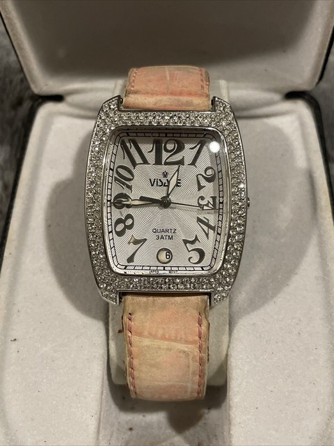 Visage Women's Silver Stainless Steel Swarovski Crystals Date Watch ...