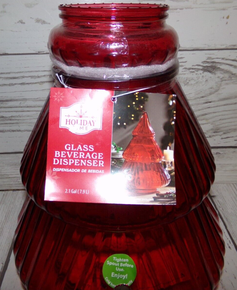 New Red Holiday Time 2.1 Gallon Glass Christmas Tree Drink Dispenser | eBay