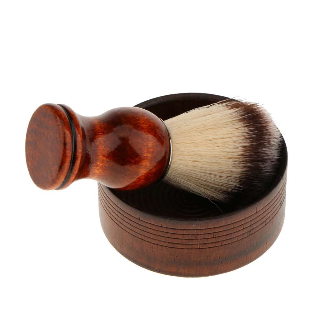 Wood Men Bristle Shaving Brush Shave Mug Bowl Barber Beard Soap Cup Set ...