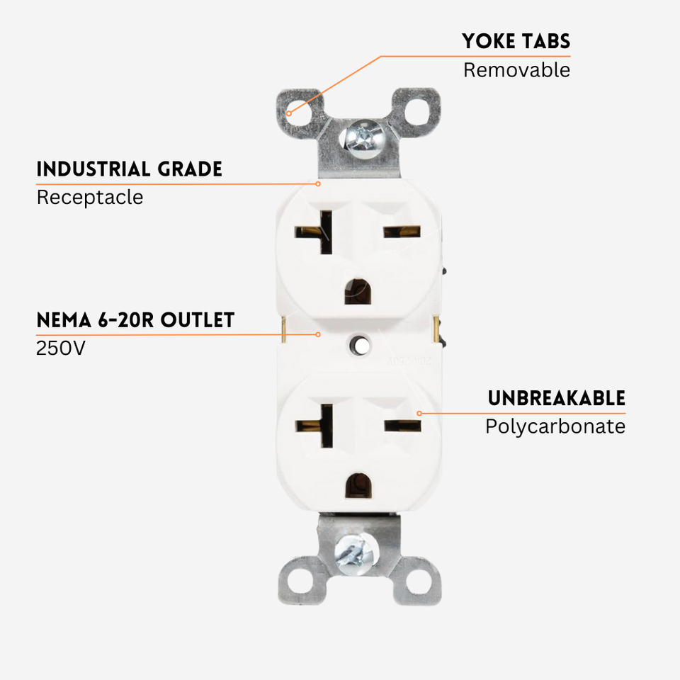 220V Single Wall Outlet, Nema 6-20R Receptacle, 20 Amp Electrical ...