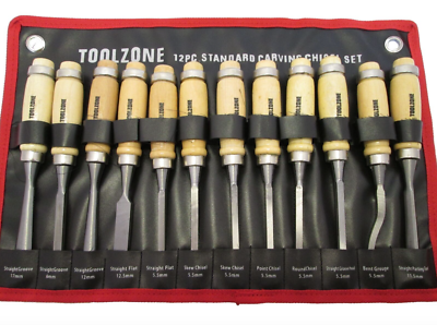 Toolzone 12 pk Standard Carving Chisels Set With Holder Wood Working ...