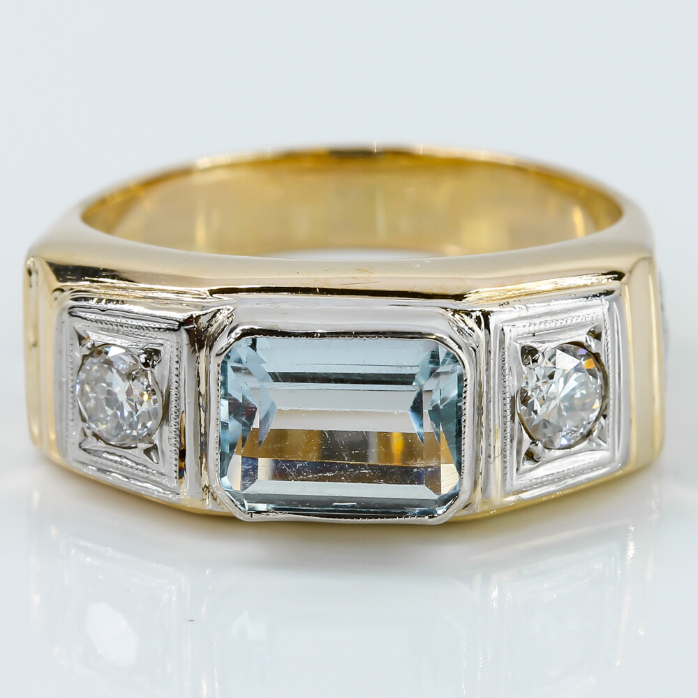Vintage 17k Two-Tone White & Yellow Gold Topaz & Diamond Men's Ring | eBay