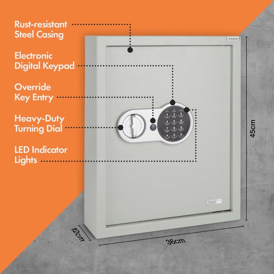 VonHaus Key Safe Wall Mounted - Digital Key Cabinet with Solenoid Lock ...