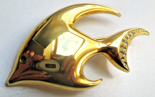 Grande Magnifique broche couleur or poisson cristaux diamant bijou ...