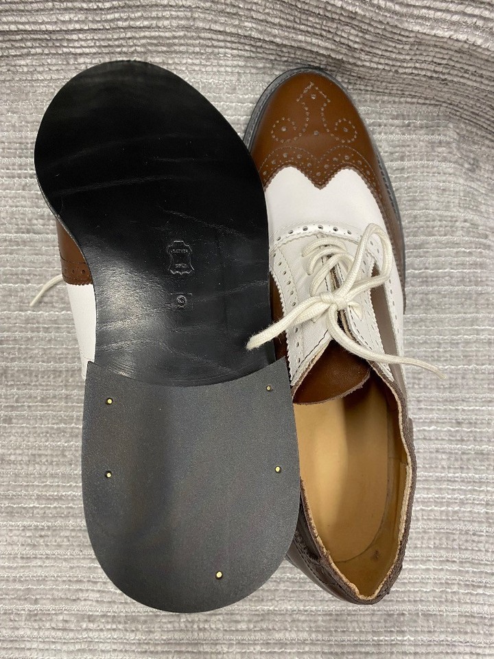 Brand new men's oxford two-tone brown/white leather brogues UK size 9 ...