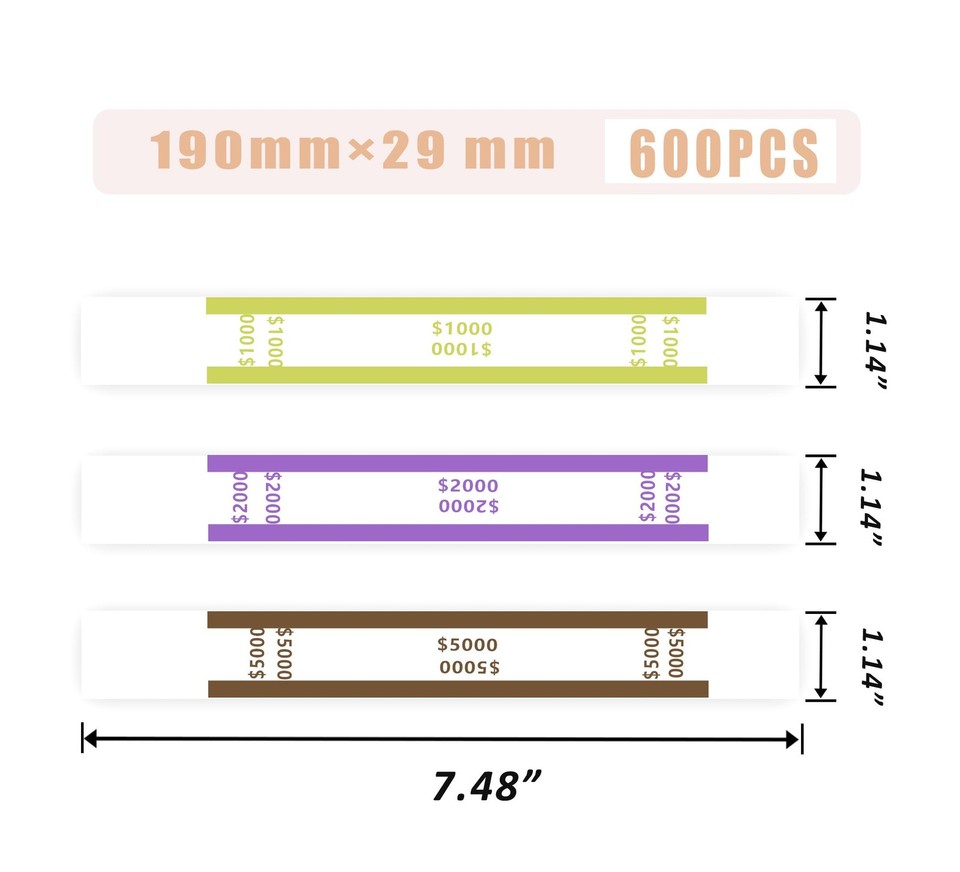 600Pcs Money Bands for Cash - Self-Adhesive Money Wrappers for Bills ...