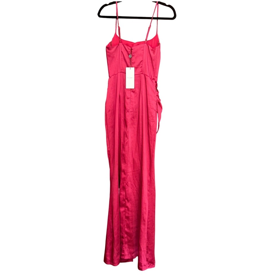 Club L London Gown Womens Pink Satin Corset Maxi Dress Thigh Slit Prom ...