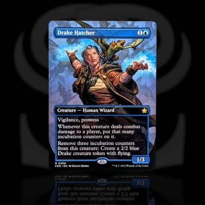 Drake Hatcher ~Borderless Alt Art~ Rare Human Wizard ~ Foundations ...