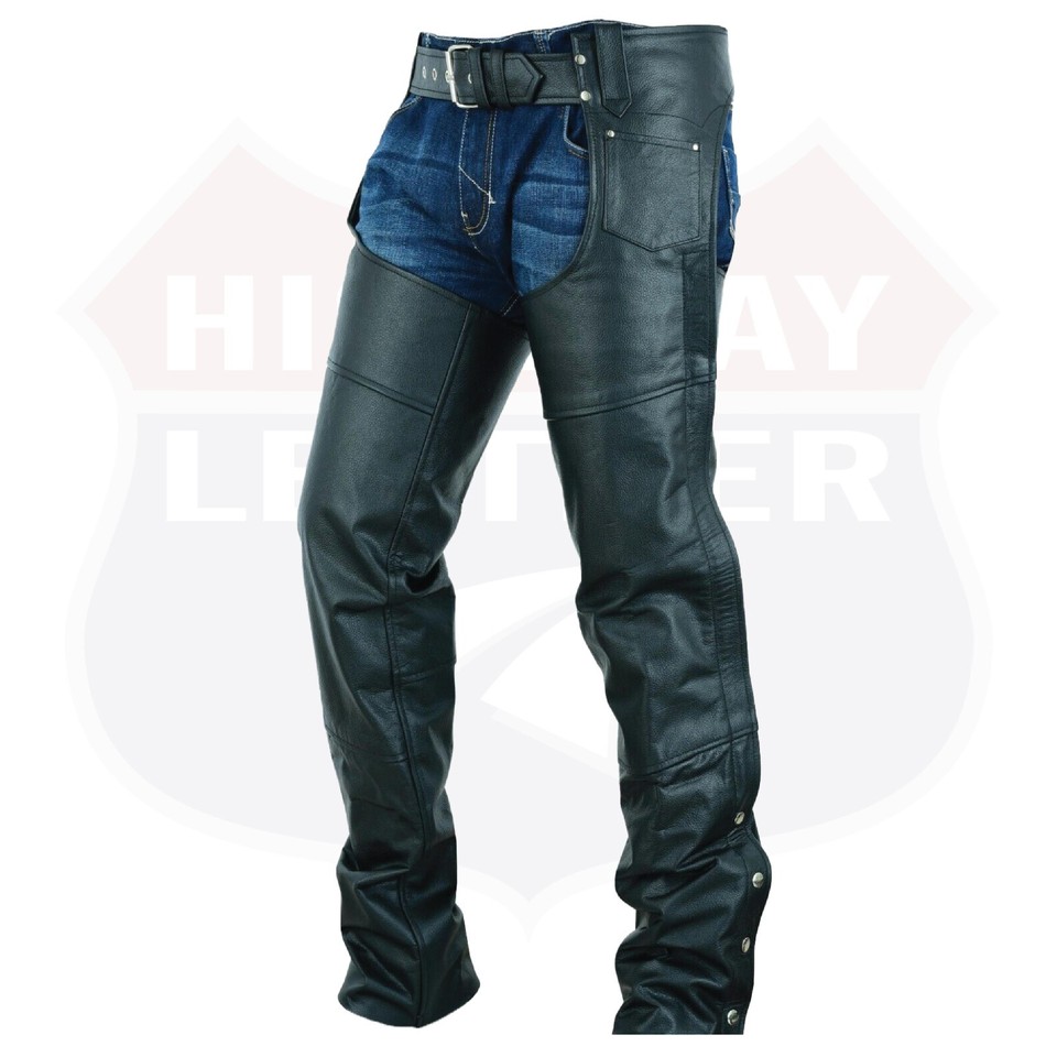 Highway Leather Lined Chaps Motorcycle Riding Bikers Chap Black SKU ...