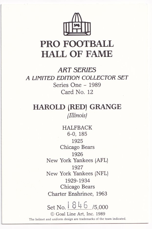 1989 Goal Line HOF Art Card Harold Red Grange Autograph /5000 #12 No ...