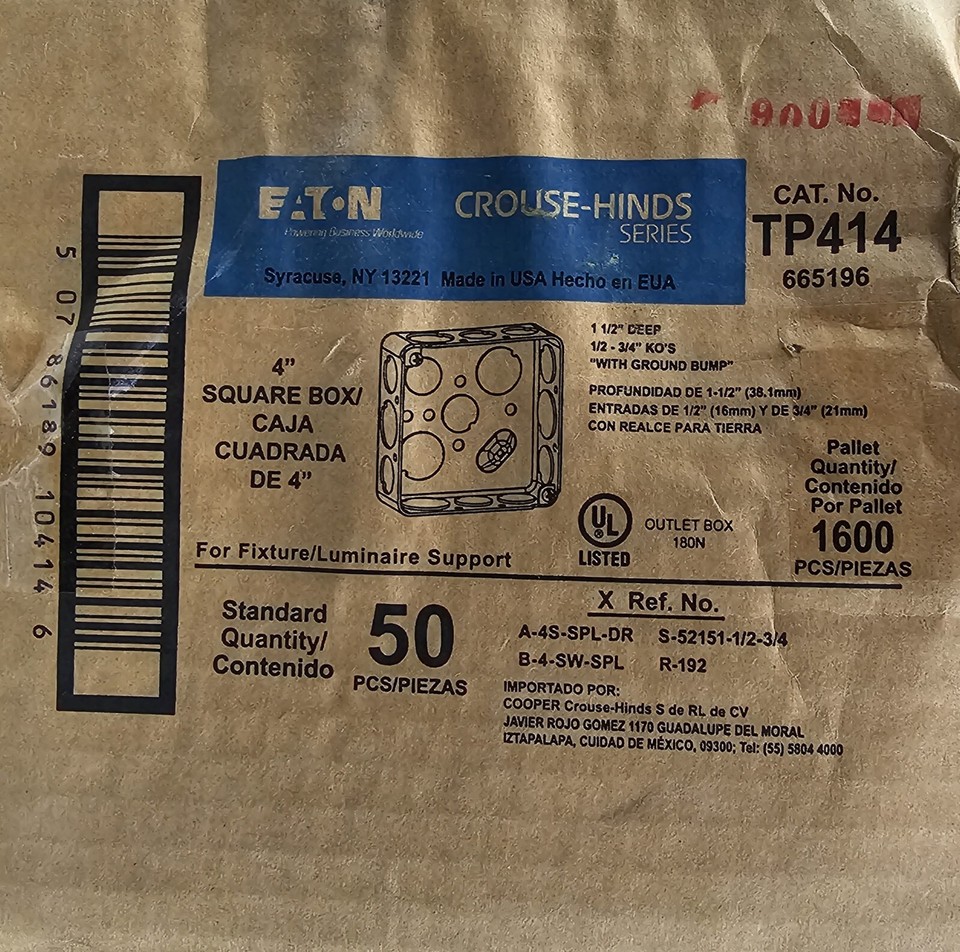 Lot Of 50, Eaton/Crouse Hinds TP414 4" 1-1/2"-Dp Electrical Sq Square ...