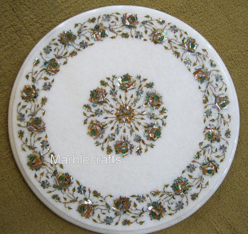 Inlaid with Abalone Shell Coffee Table Top White Marble Center table ...
