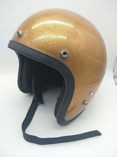 Vintage Gold Metal Flake Motorcycle Snowmobile Helmet Large "Marlene ...