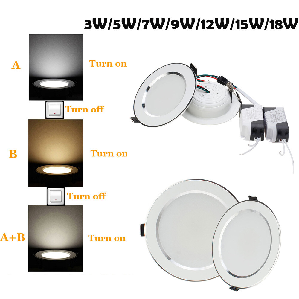 18W 15W 12W 9W 7W 5W 3W LED Recessed Ceiling Panel Down Light Color ...