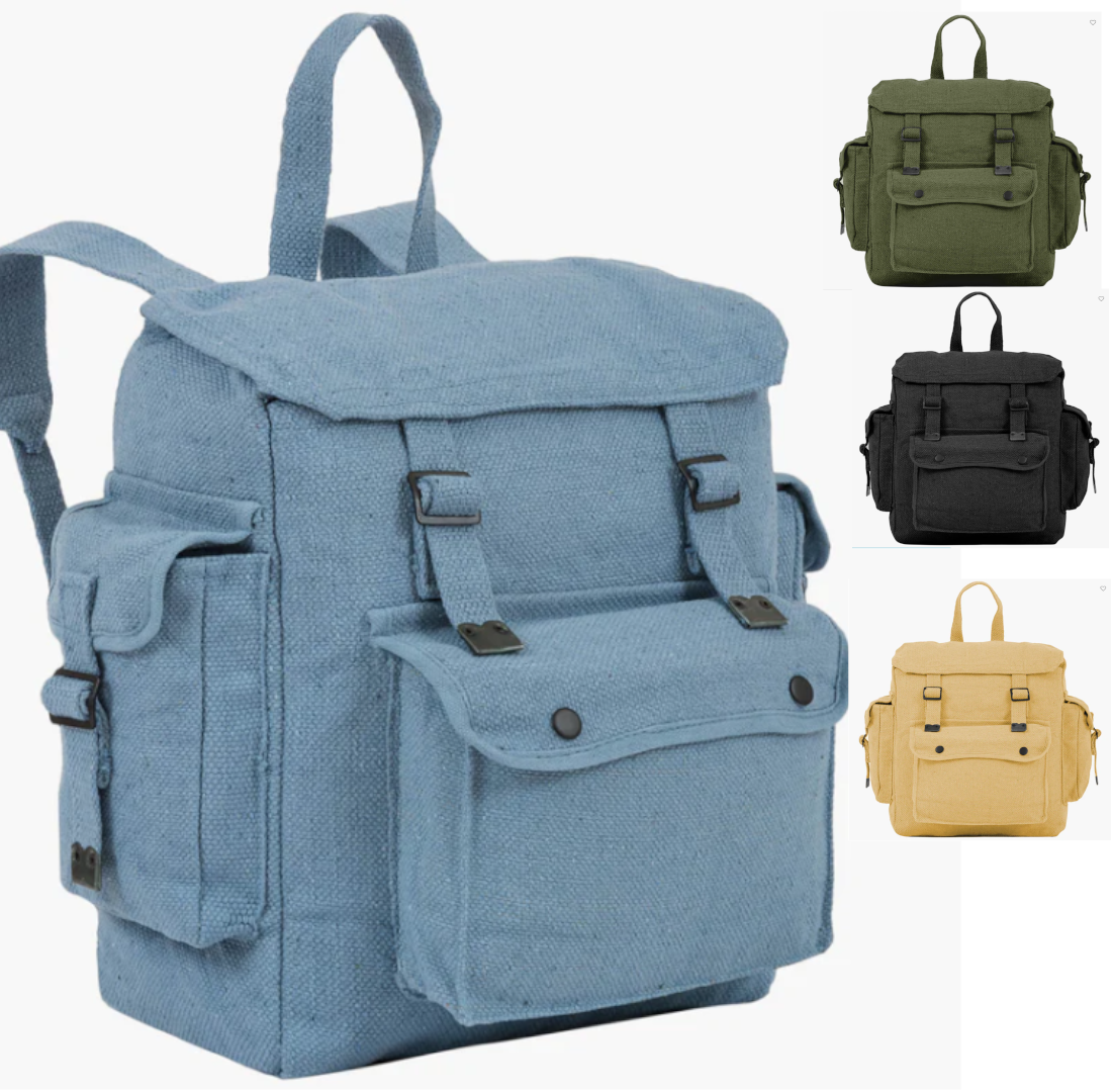 Large Canvas Webbing Backpack Satchel Rucksack Pocketed Haversack ...