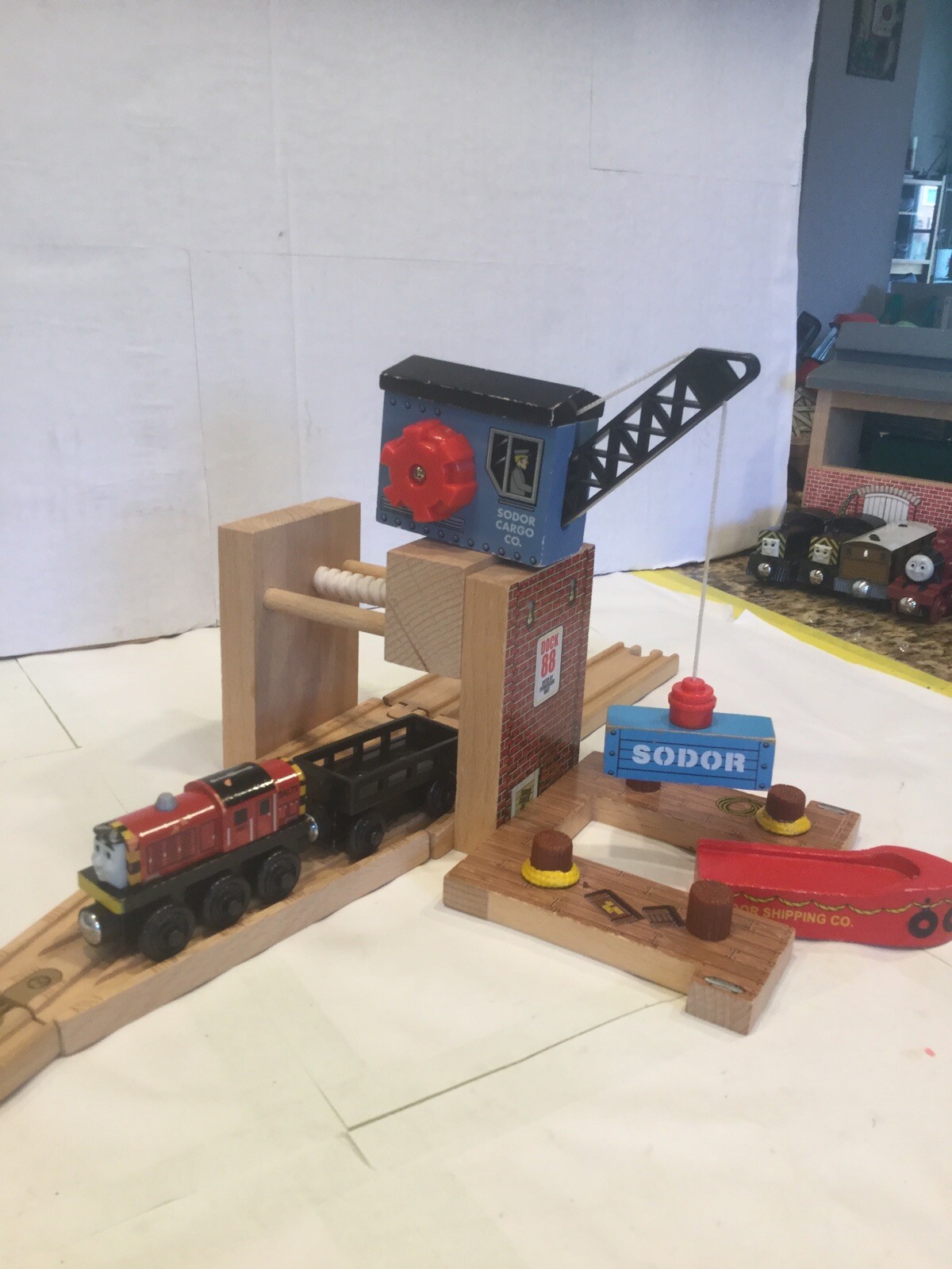 SODOR CARGO CO.~CRANE~SALTY~CAR~CARGO~DOCK~BARGE~TRACKS~Thomas The ...