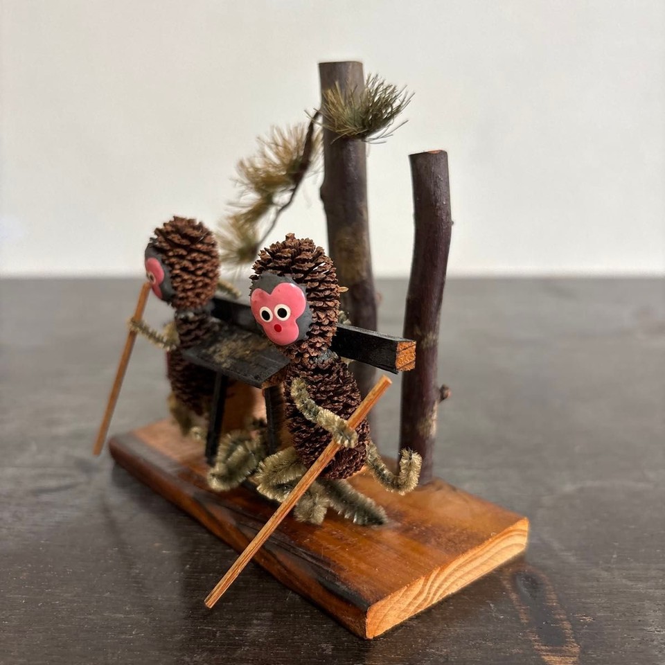 10.5cm Showa Retro Kokeshi Monkey Basket Carrier Odawara Lantern Folk ...