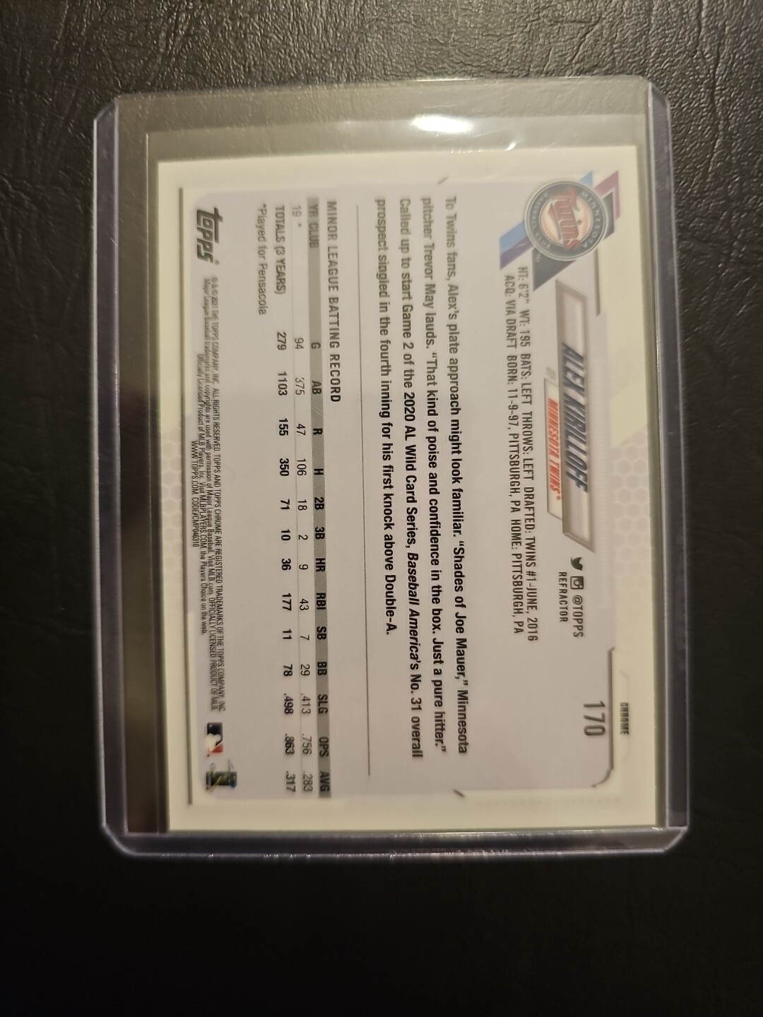 2021 Topps Chrome Alex Kirilloff Sepia Refractor Rookie Card Minnesota ...