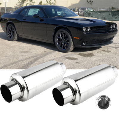 Pair 2.5" In/Out 12" L Exhaust Muffler Resonators For Dodge Challenger ...