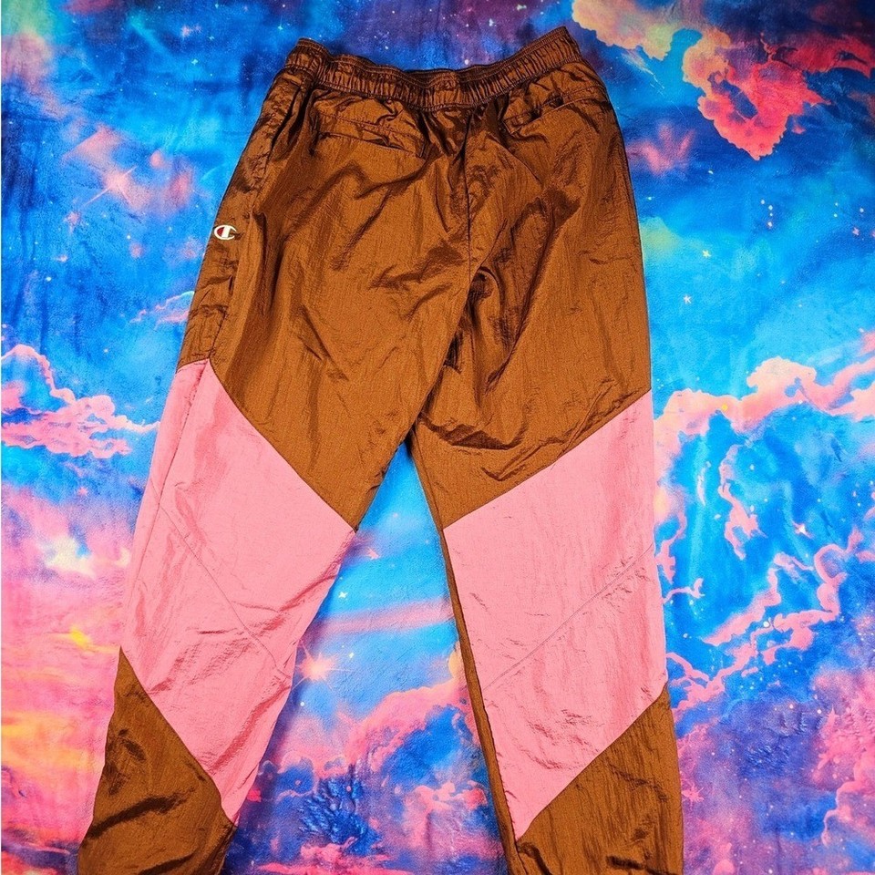 Vintage Champion Track Pants Brown Pink Color Block Elastic Waist ...