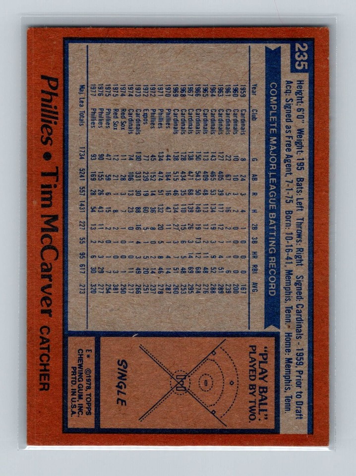 1978 Topps Tim McCarver #235 Phillies | eBay