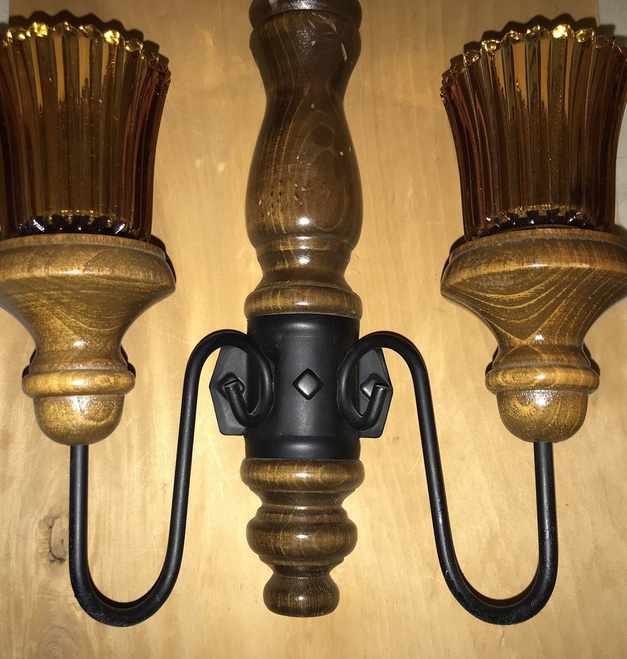 MCM Candle Wall Sconce Wood Metal Medieval Mediterranean Farmhouse ...
