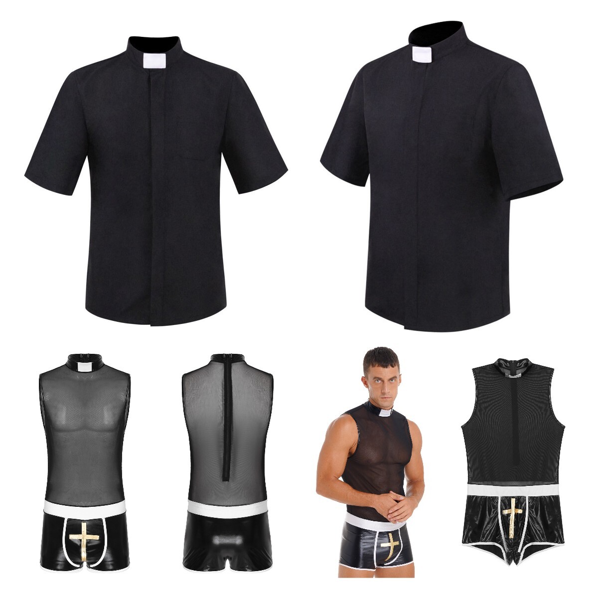 Men Clergy Shirt Preacher Minister Clerical Priest Shirt Short Sleeve ...