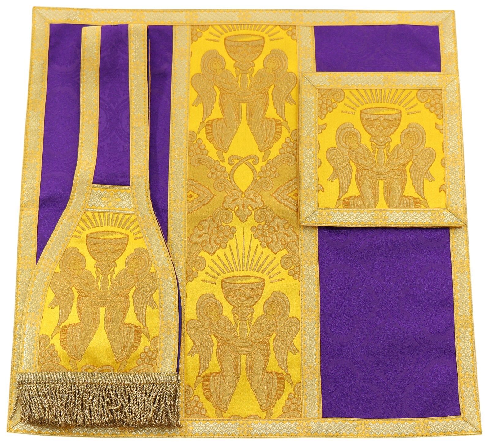 Purple Violet/gold Roman Fiddleback Chasuble with stole Vestment Casula ...