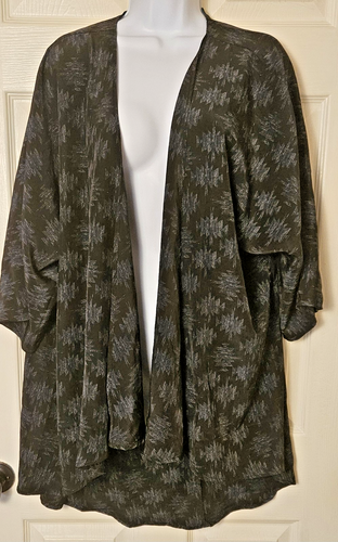 LuLaRoe Duster Black w/ Blue Aztec Print Large 3/4 Sleeve Waterfall ...