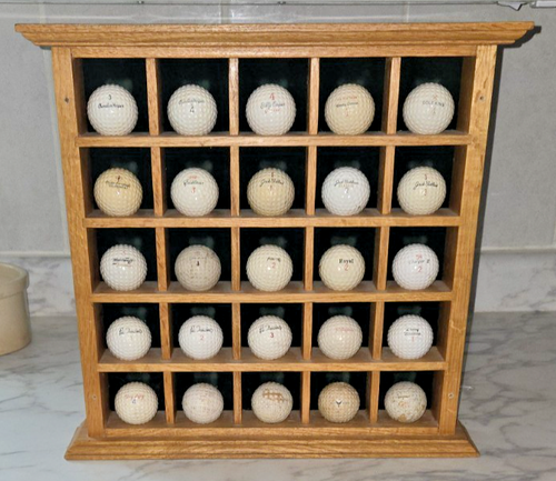 Oak Wood Golf Ball Display Case 25 Slots Wall Shelf Shadow Box VINTAGE ...