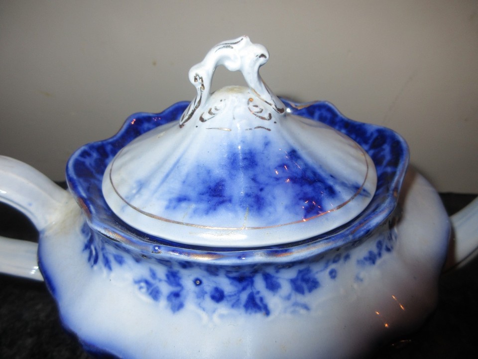 Antique Stanley Pottery Flow Blue Touraine TEA POT | eBay