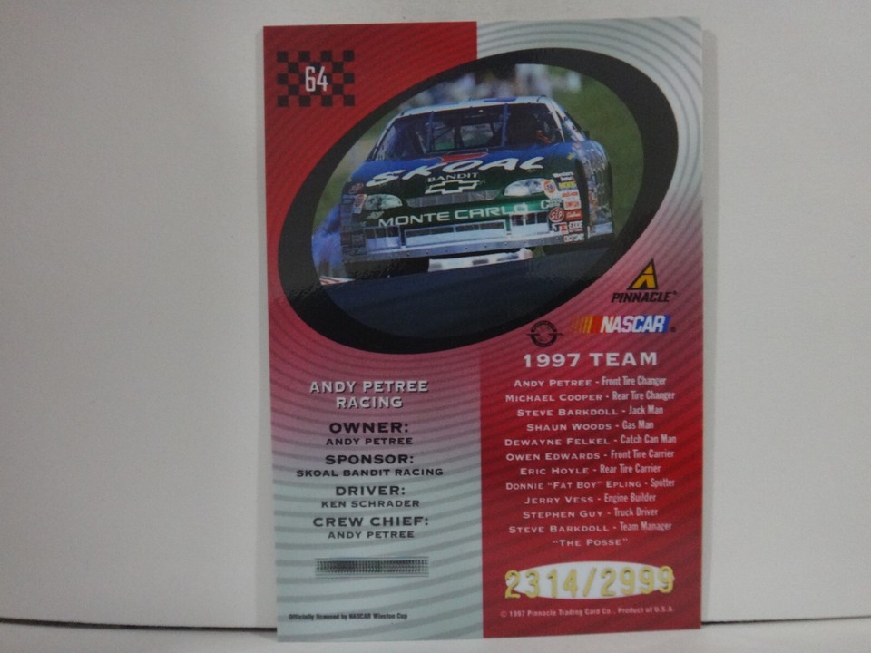 1997 Pinnacle Totally Certified Platinum Red Ken Schrader #33 Andy ...