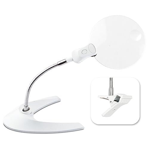 5-Inch LED Magnifier with Clip and Stand - 2X Magnification, Rimless ...