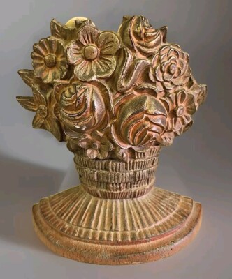 Antique Cast Iron Rose Flower Arrangement Basket Door Stop | eBay