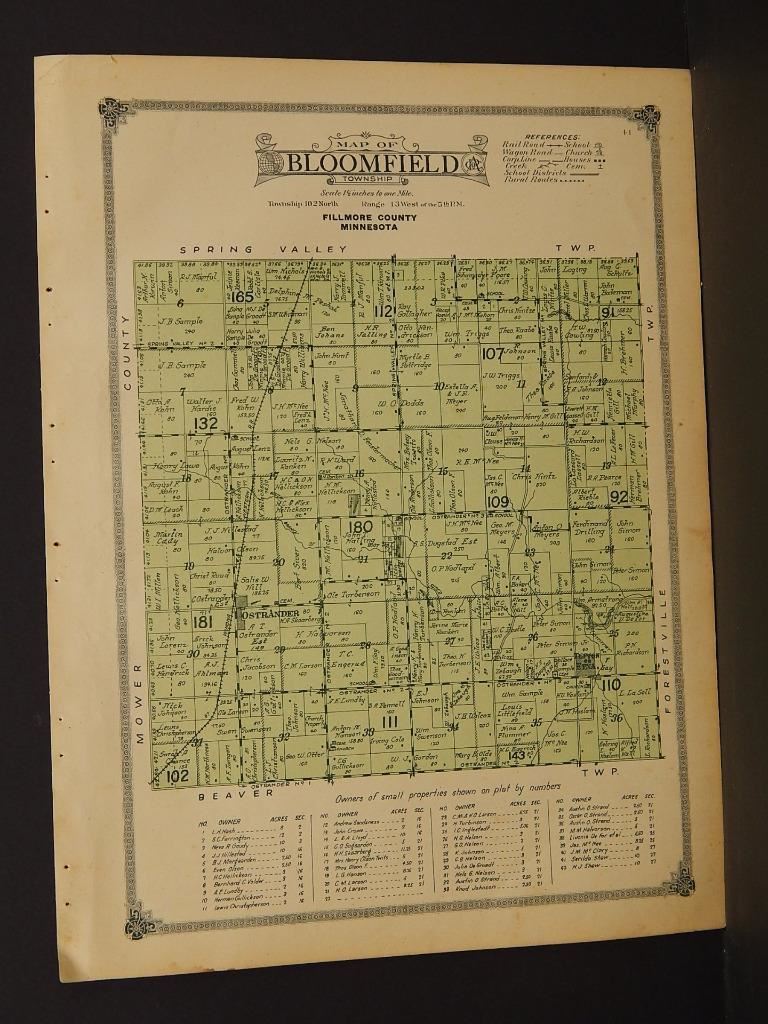 Minnesota Fillmore County Map 1915 Bloomfield Township W3#32 | eBay
