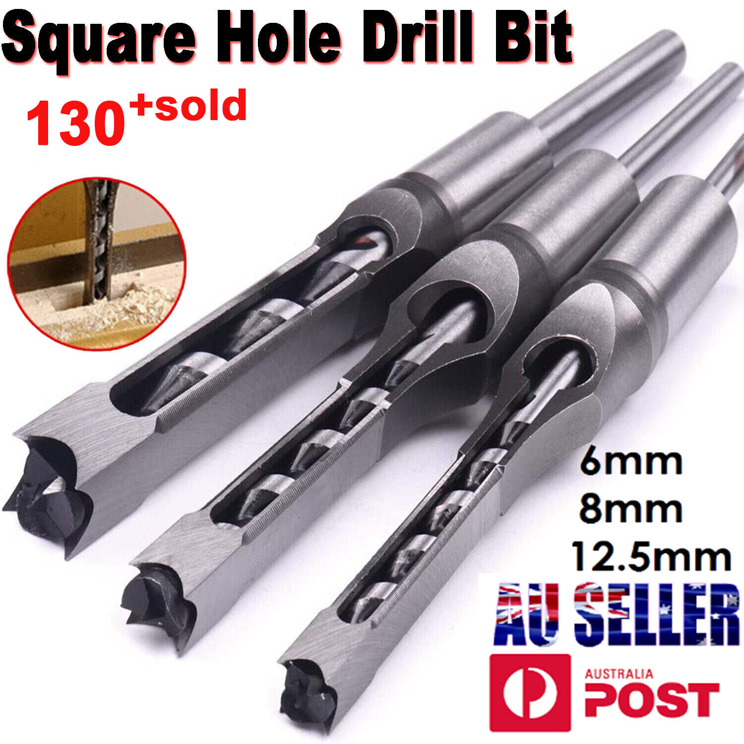 3Pc Square Hole Mortising Drilling Woodworking Saw Mortise Chisel Drill ...