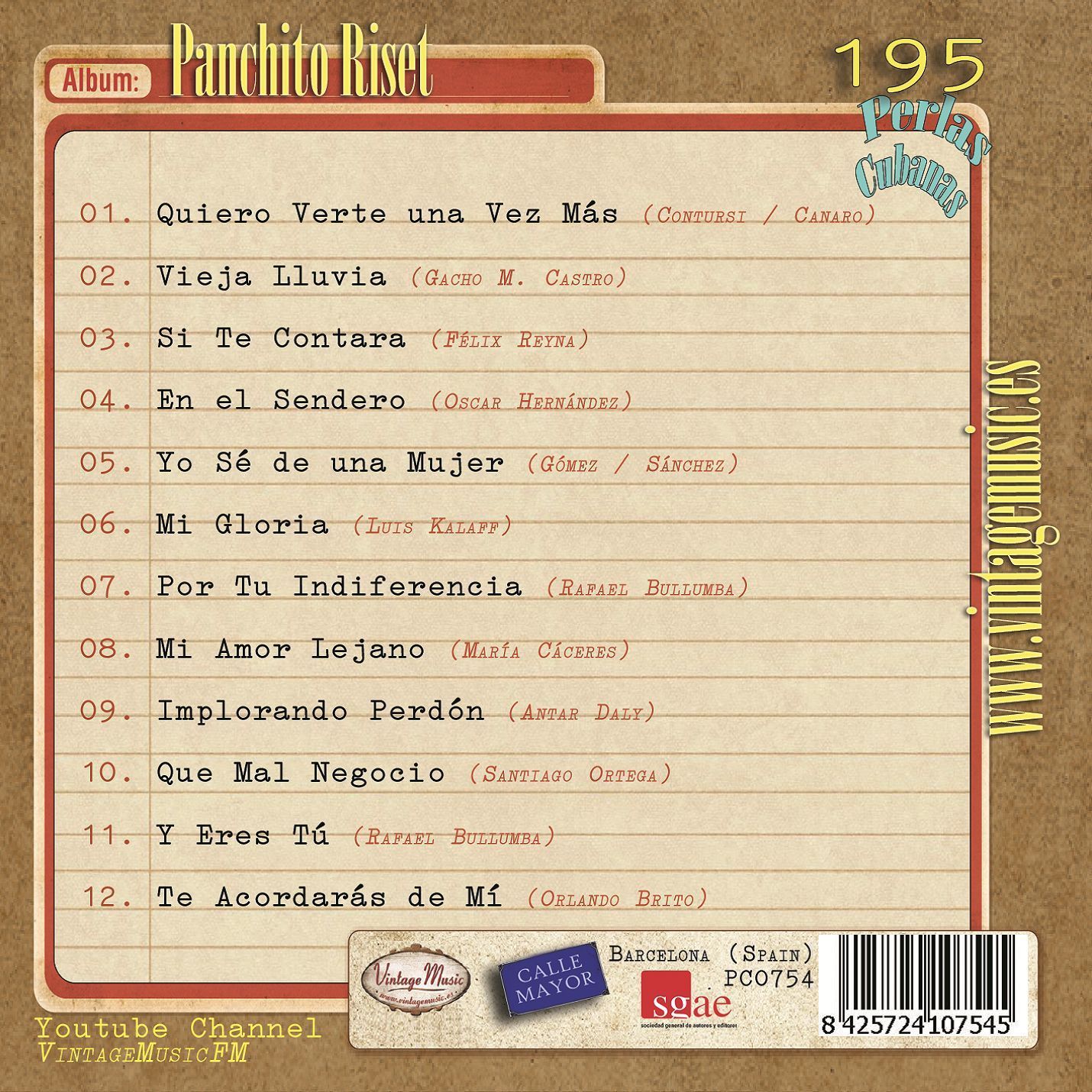 PANCHITO RISET CD Vintage Perlas Cubanas #195 / Bolero Quiero Verte Una ...
