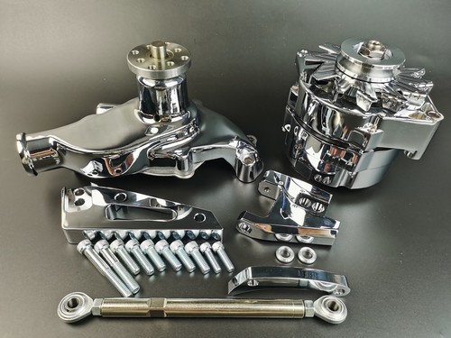 SBC Small Block Chevy 350 Chrome Short Water Pump SWP & Alternator ...