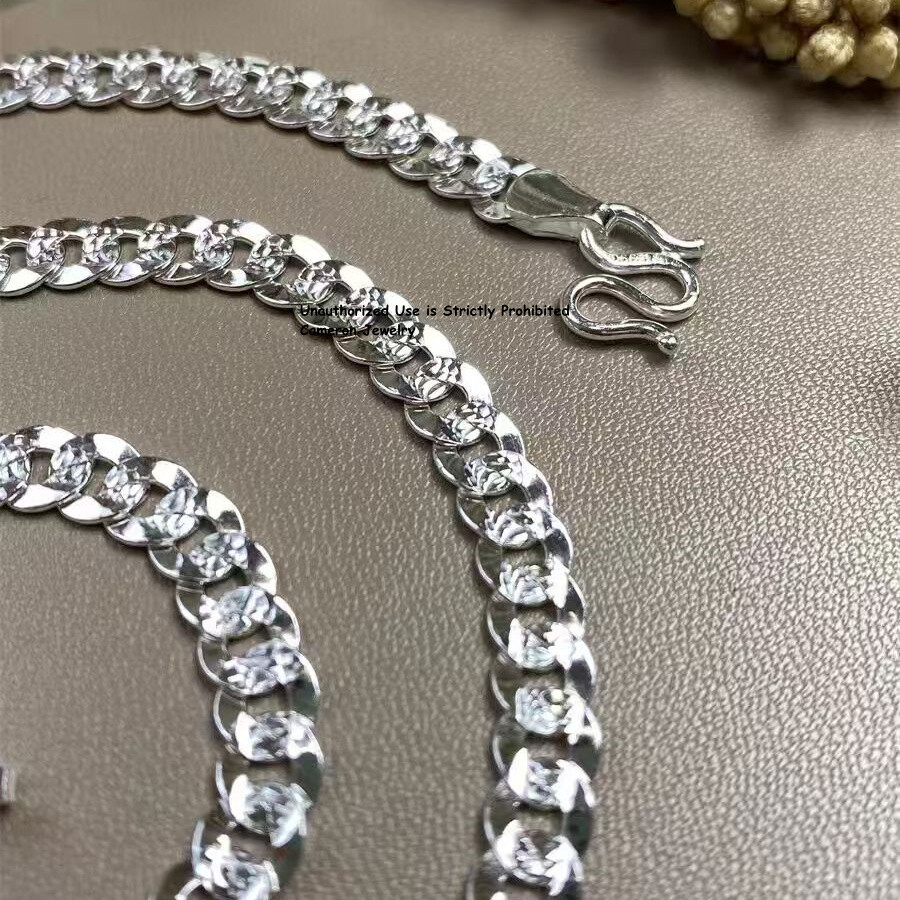 Pure S999 Fine Silver 999 Chain Men Women 4-8mm Shiny Curb Link ...